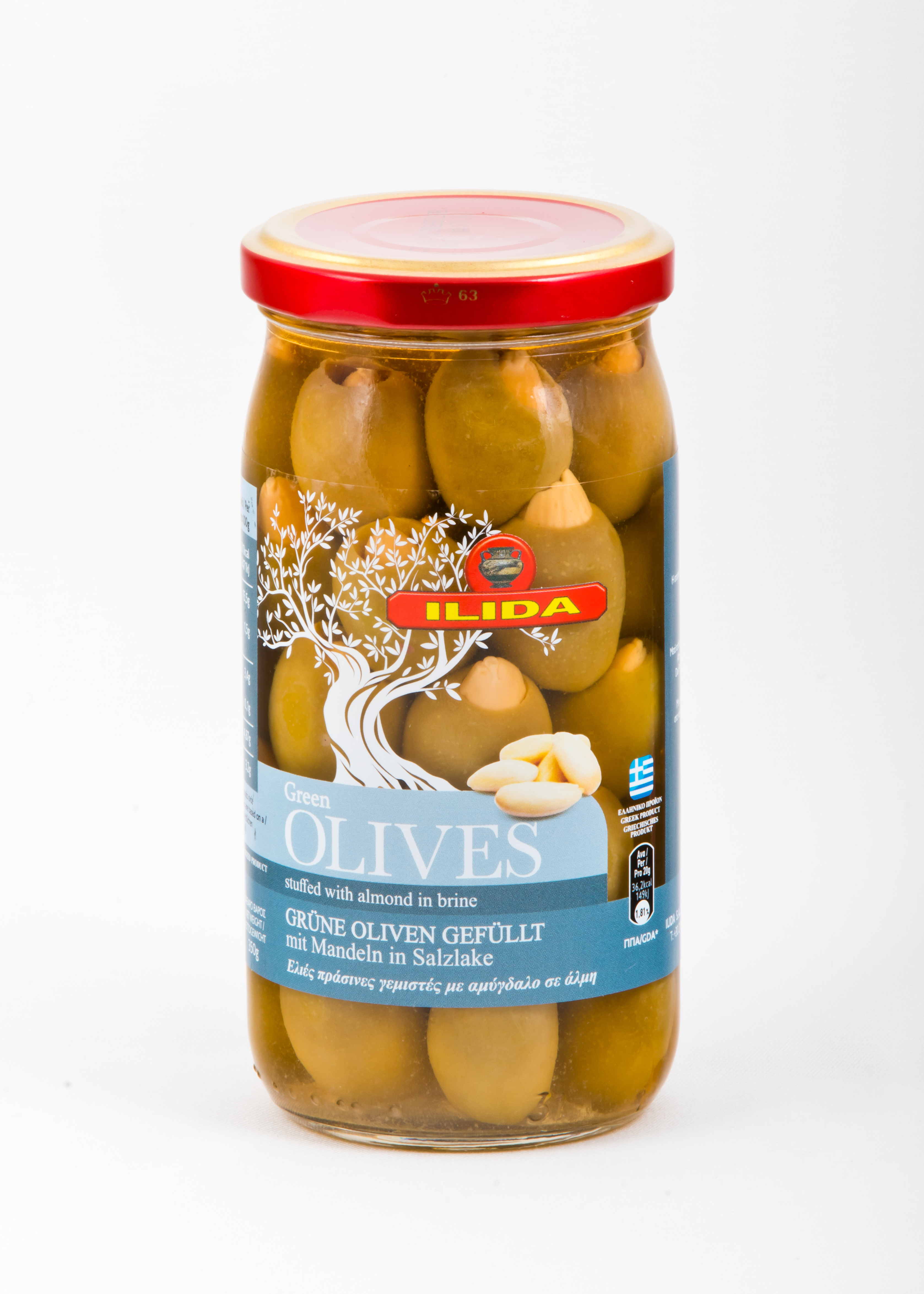 Green olives stuffed with almond jar - Ilida